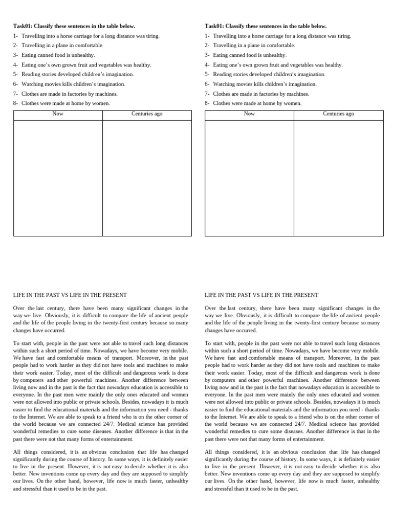 Seq 2 I Read LIFE IN THE PAST VS LIFE IN THE PRESENT | PDF | Cognitive ...