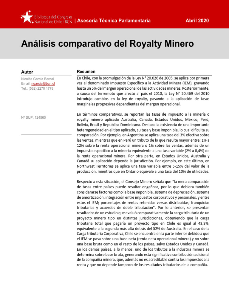 BCN___Royalty_Minero_analisis_comparado | PDF | Minería | Impuestos