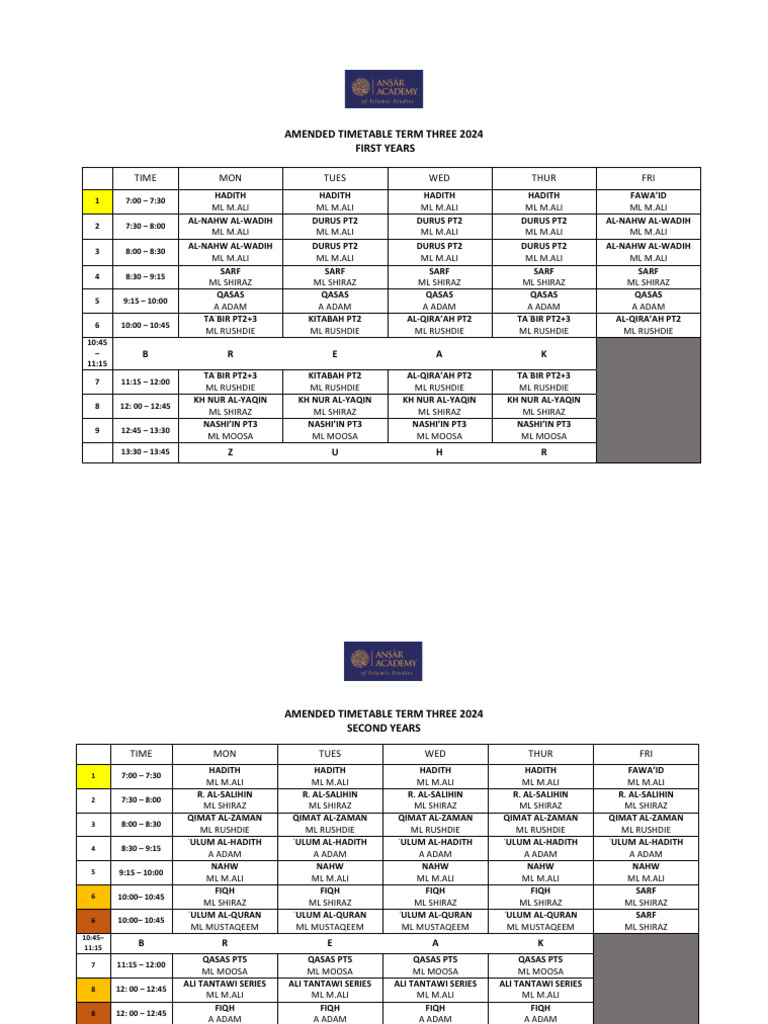 Amended Term Three Timetable 2024 | PDF | Semitic Words And Phrases ...