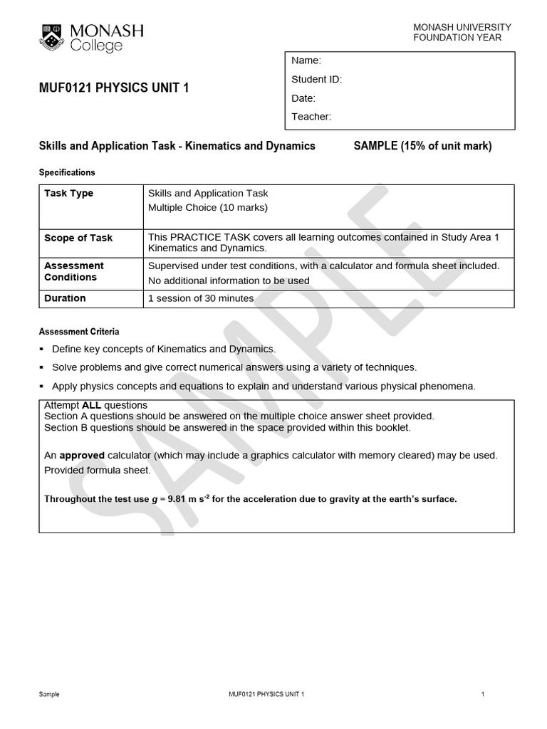 Sample Exam 1 | PDF | Force | Acceleration