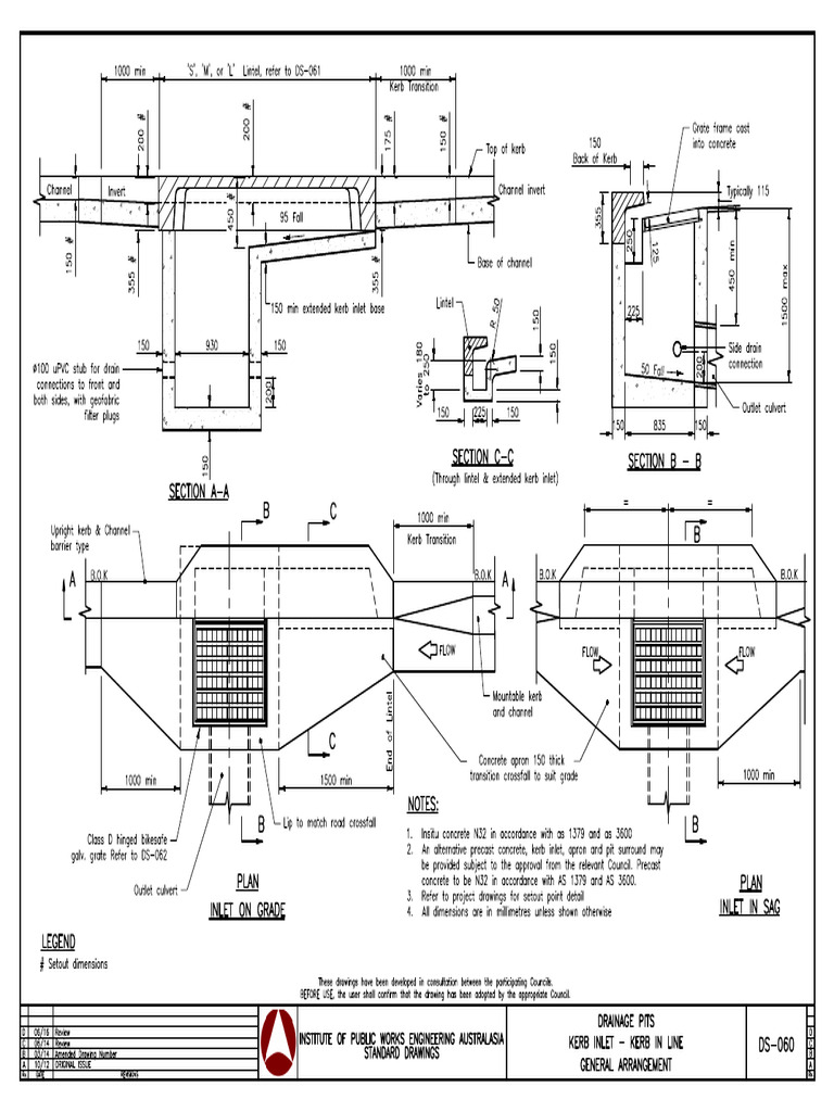 DS 060 Drainage Pits Kerb Inlet Kerb in Line General Arrangement | PDF