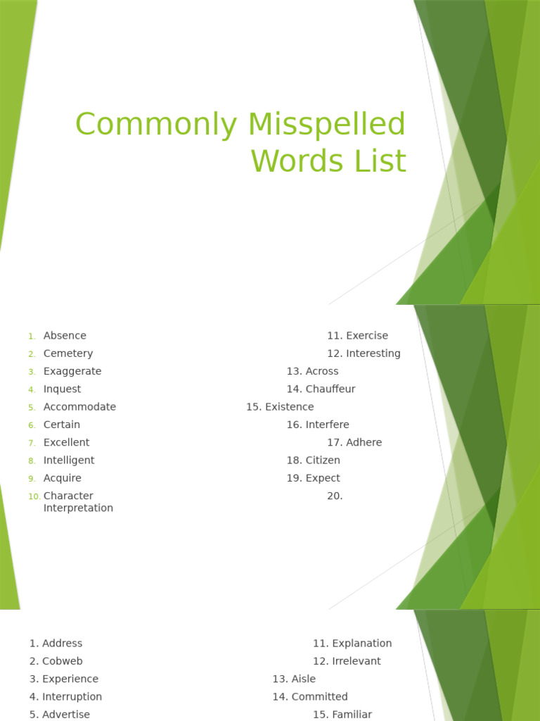 Commonly Misspelled Words List | PDF | Home & Garden
