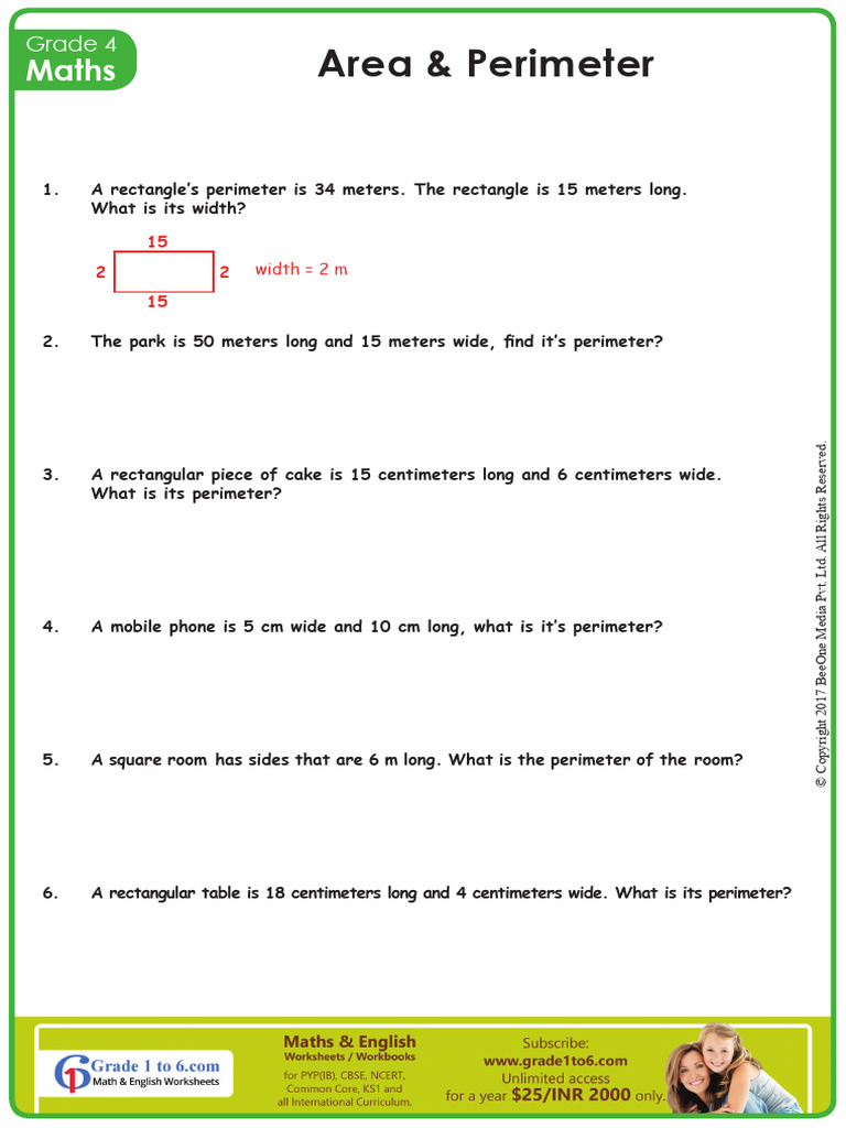Grade 4 Maths: Area & Perimeter Problems | PDF