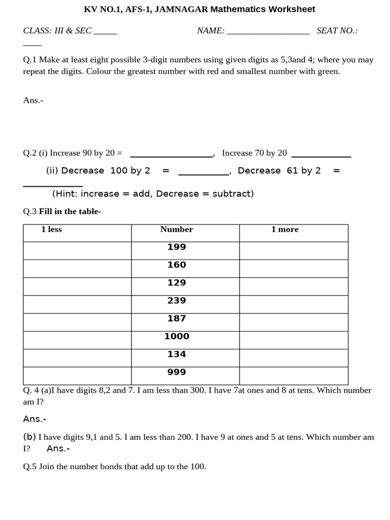 Mathematics Worksheet | PDF | Mathematics
