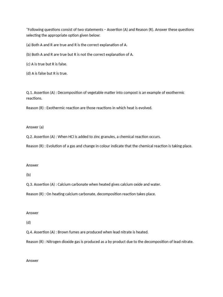 Assertion and Reason Chemistry Questions | PDF | Rust | Oxide