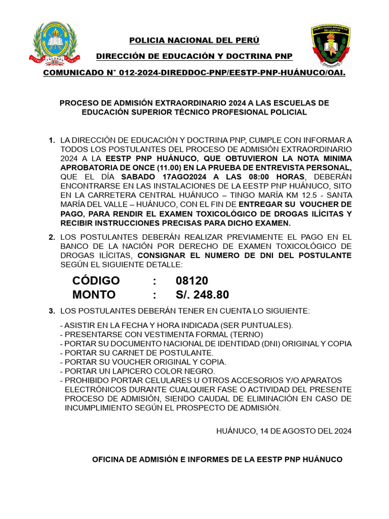 Comunicado 012 Toxicologico | PDF