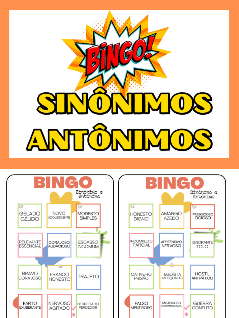 Bingo Sinônimos e Antônimos | PDF | Pronome | Vocabulário