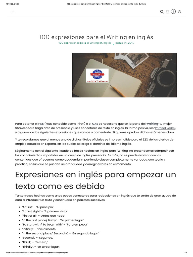 100 Expresiones para El Writing en Inglés - Brickfield, Tu Centro de ...