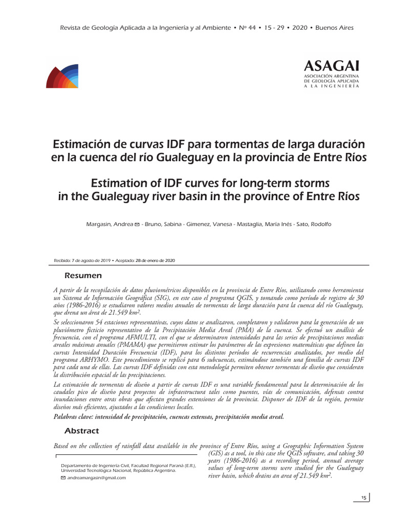 Curvas IDF para Tormentas en Gualeguay | PDF | Precipitación | Río