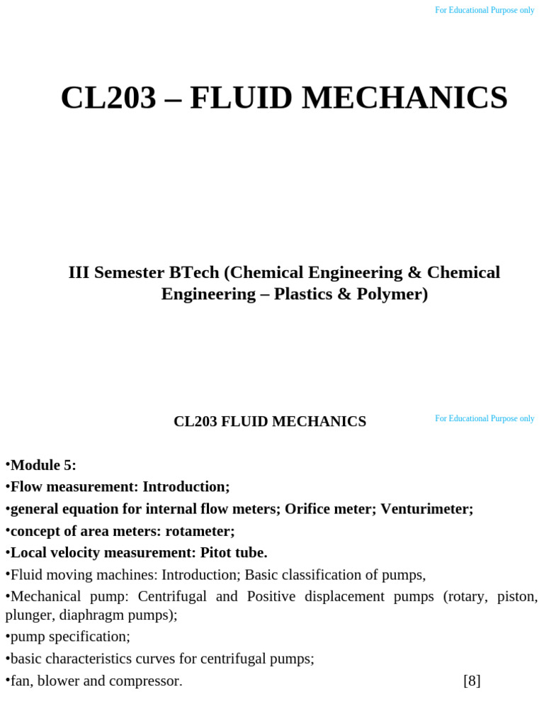 Fluid Mechanics Module 5 Chemical Engineering | PDF | Flow Measurement ...