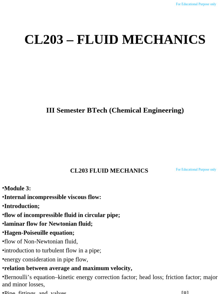 Fluid Mechanics Module 3 Chemical Engineering | PDF | Fluid Dynamics | Reynolds Number