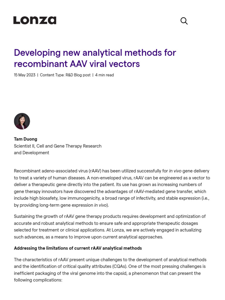 Developing New Analytical Methods For Recombinant AAV Viral Vectors ...