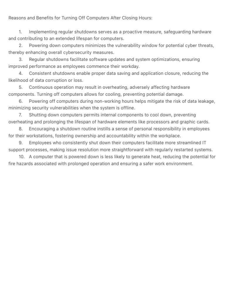 Reasons and Benefits For Turning Off Computers After Closing Hours ...