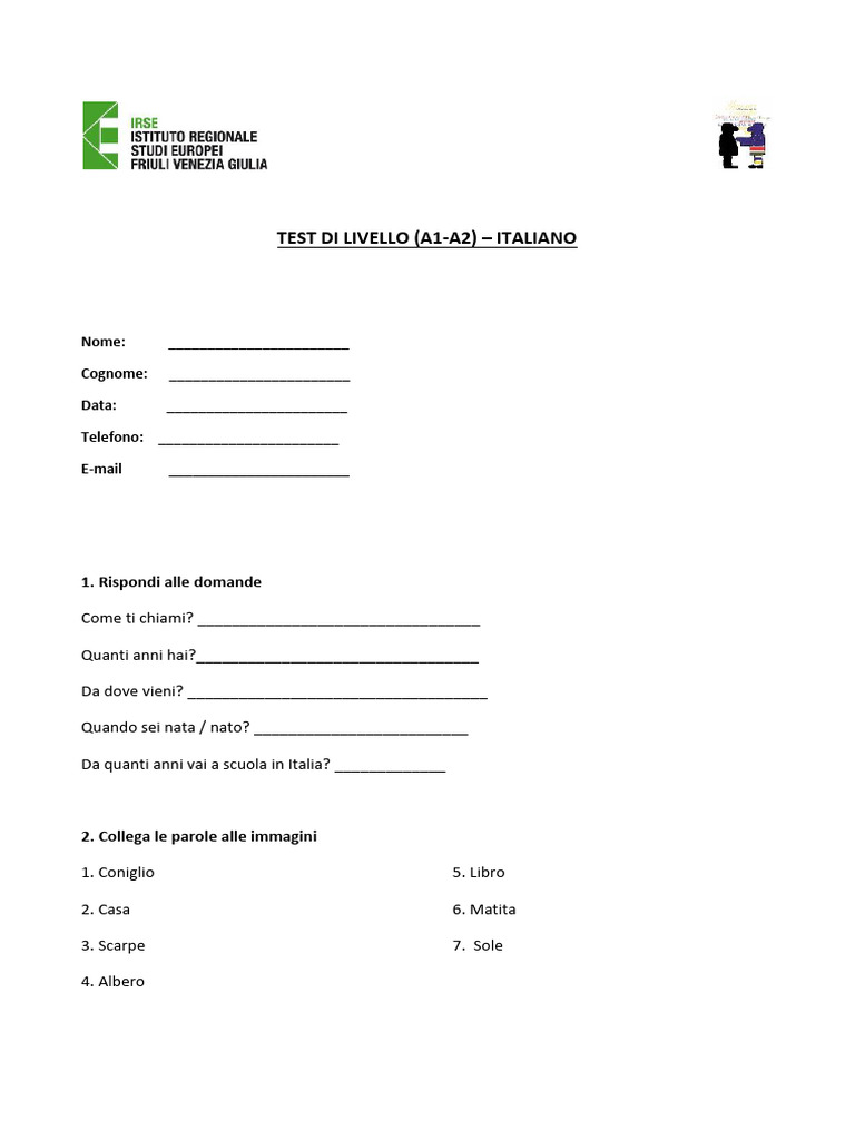 Test Ingresso A1 A2 Compilabile | PDF