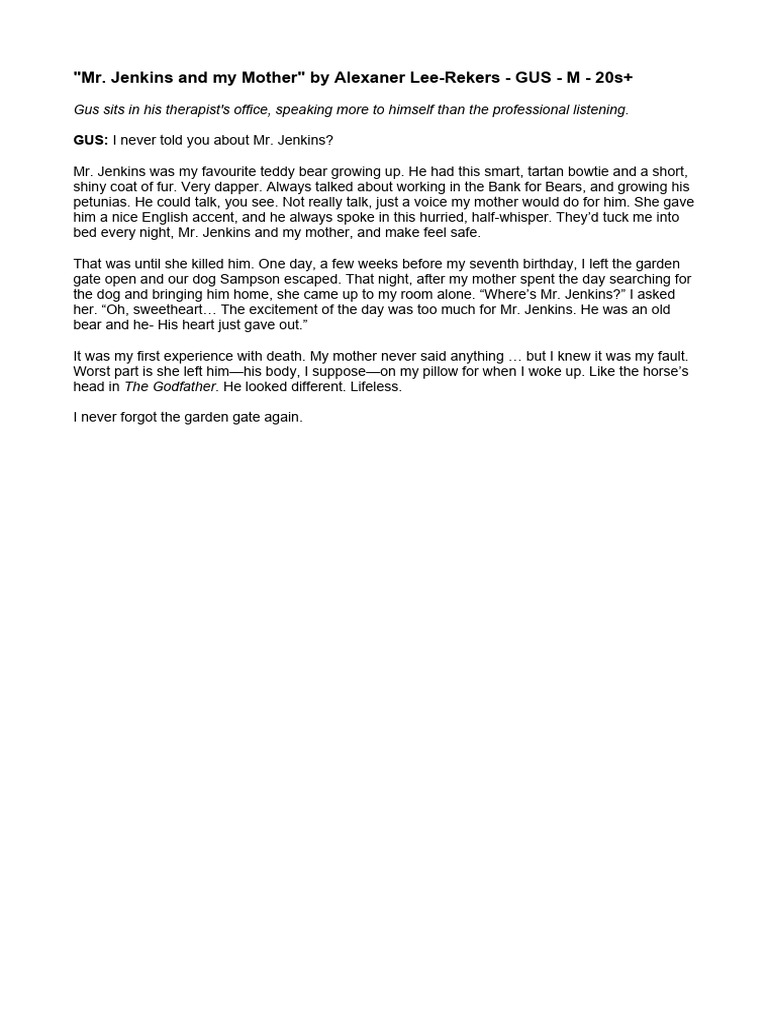 Mr. Jenkins and My Mother | PDF | Mystery, Thriller & Crime Fiction | Poetry