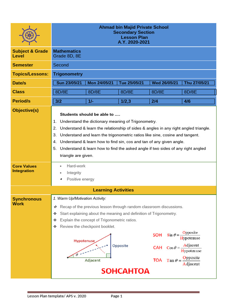 Lp G8 Alquma Week 35 Pdf Trigonometry Trigonometric Functions 5180