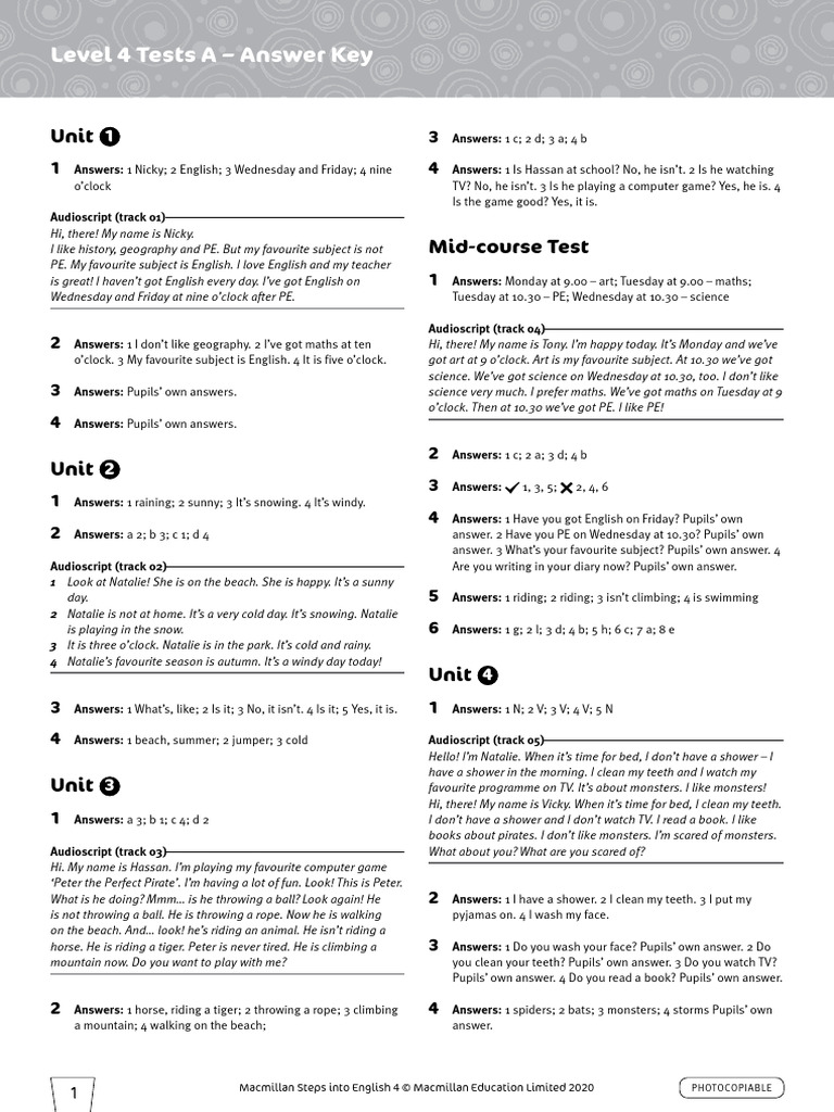MSIE4 Tests Answer Keys | PDF
