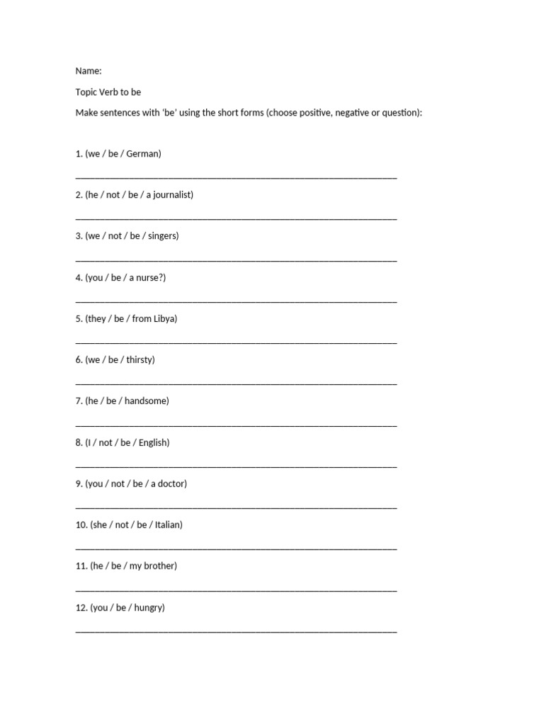 Homework Verb To Be | PDF | Language Arts & Discipline | Foreign ...
