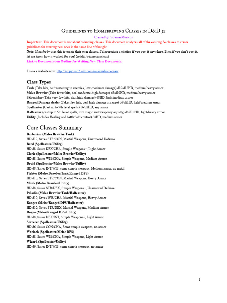 Homebrewing D&D 5e Class Guidelines | PDF | Fantasy Role Playing Games ...