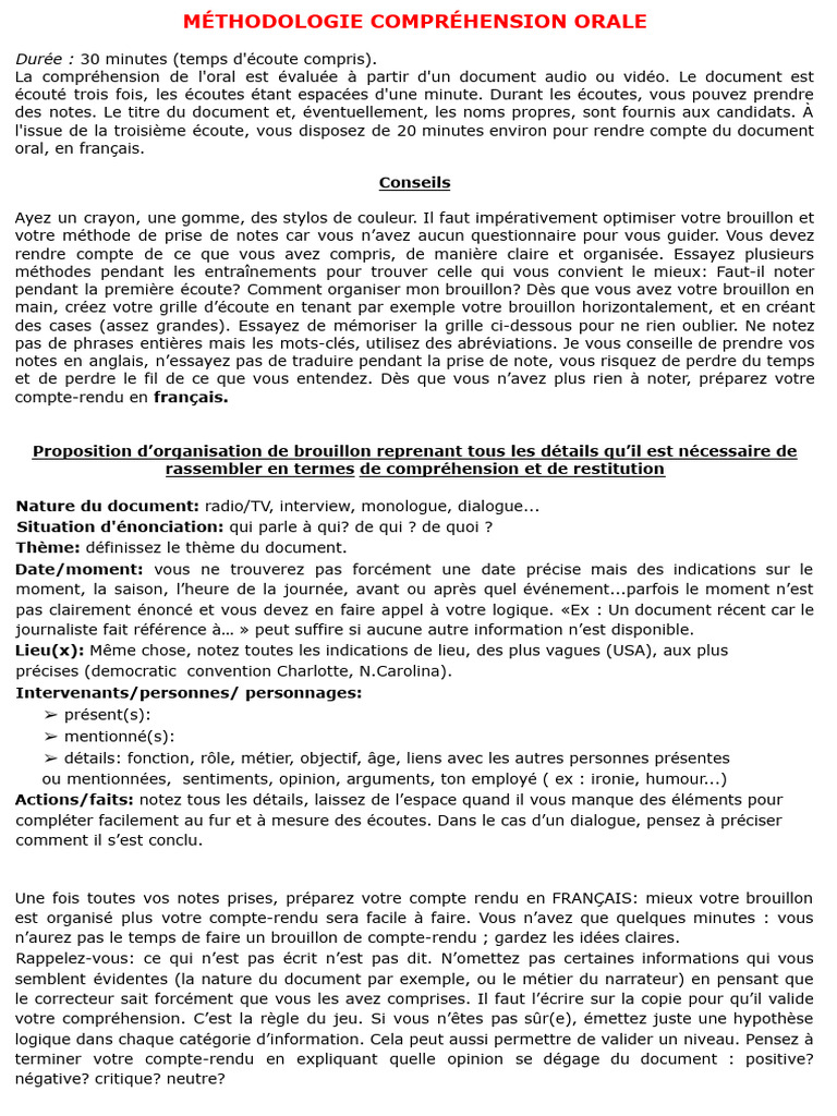 Méthodologie pour la compréhension orale | PDF | Arts du langage et ...