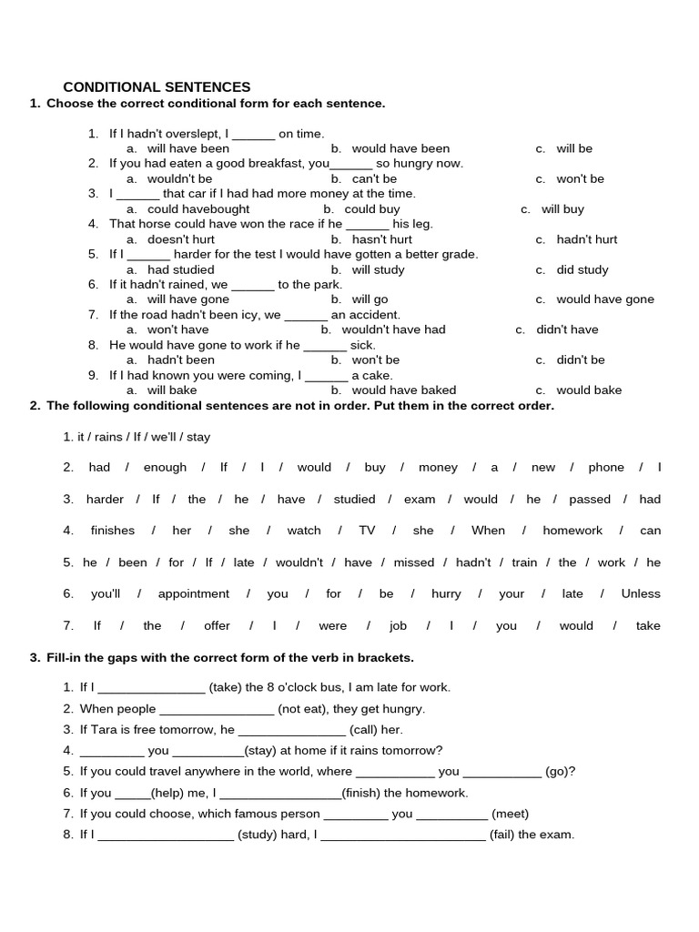Mastering Conditional Sentences Exercises | PDF | Language Arts ...