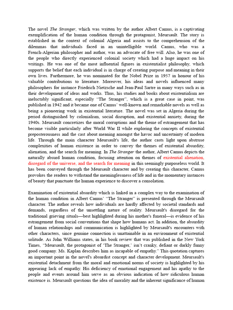 Exploring Existentialism in The Stranger | PDF | Existentialism ...