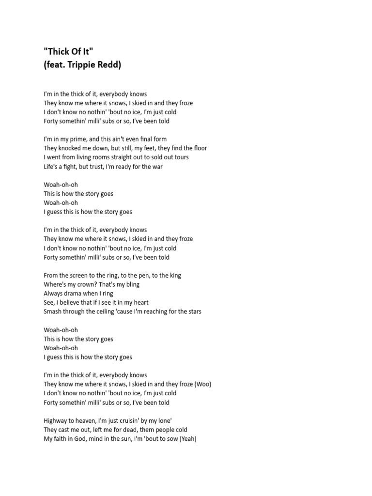 Thick of It Lyrics | PDF | Art | Mystery, Thriller & Crime Fiction