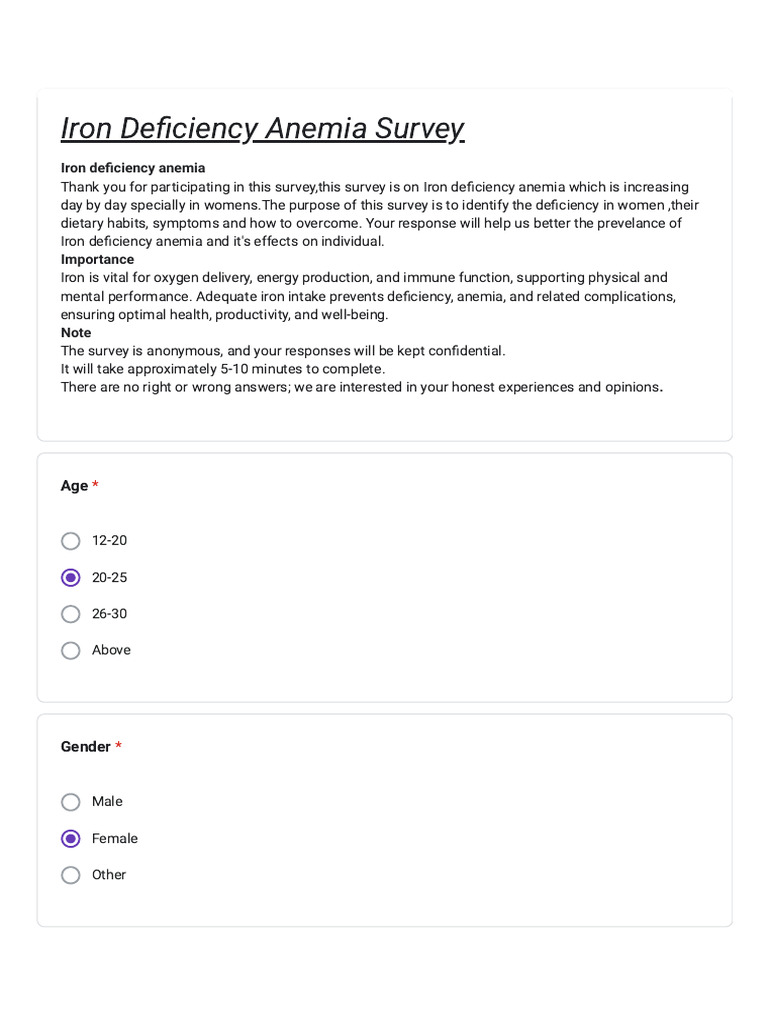 Iron Deficiency Anemia Survey | PDF | Anemia | Iron