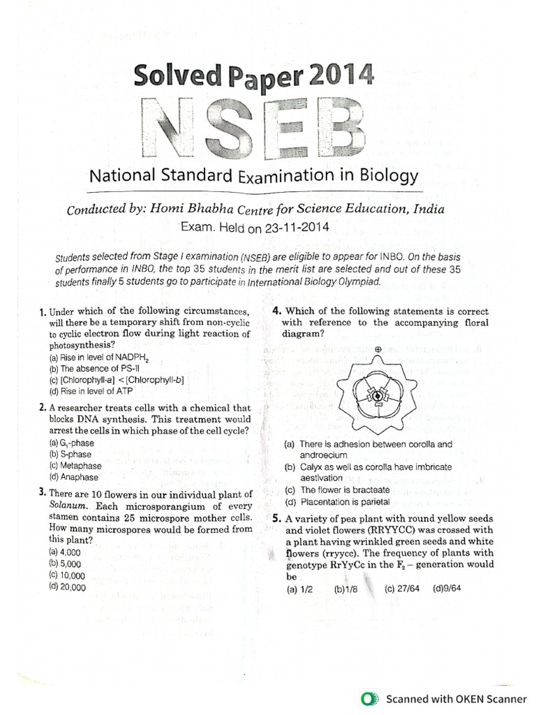 NSEB-BIOLOGY - Solved Paper 2014 | PDF