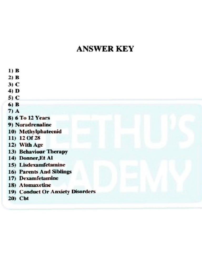 ADHD Reading Answer Key | PDF