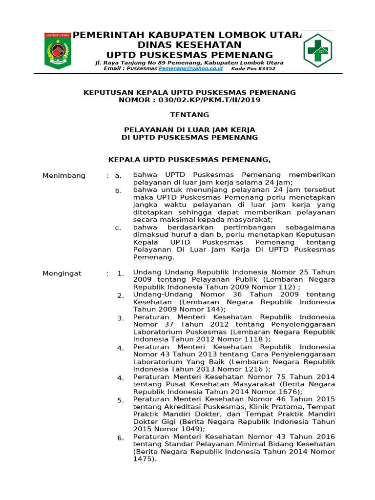 030.SK Pelayanan Lab. di luar jam kerja | PDF