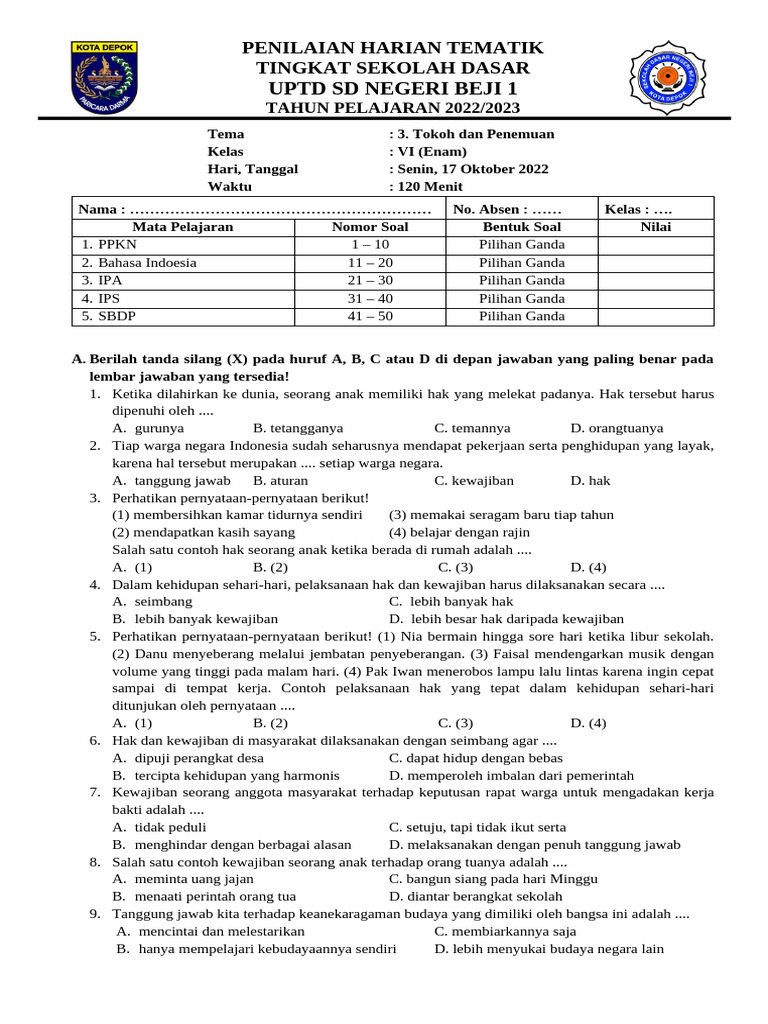 Soal PH Tema 3 Kelas 6 | PDF