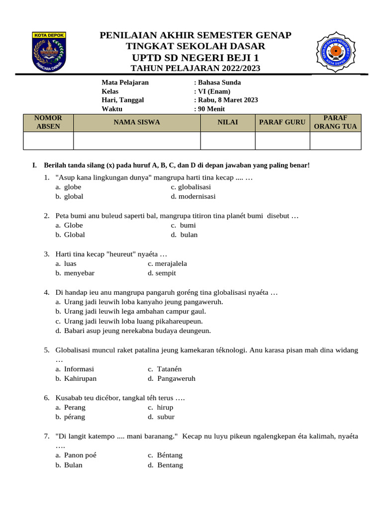 Soal PAS Genap Sunda | PDF