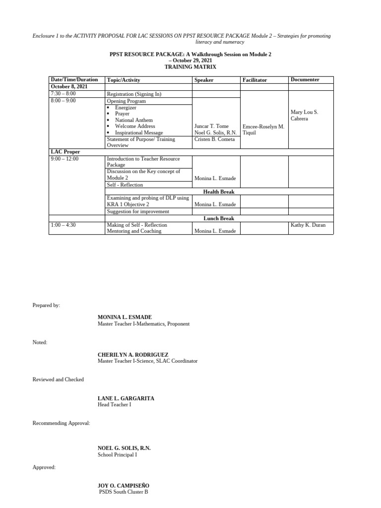 SLAC-TRAINING-MATRIX-PPST Resource Package Module 2 | PDF | Learning ...