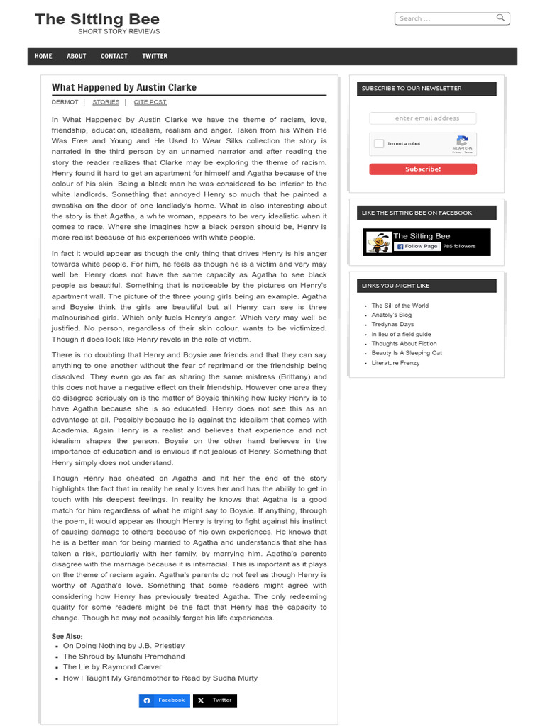 Short Story Analysis What Happened by Austin Clarke - The Sitting Bee ...