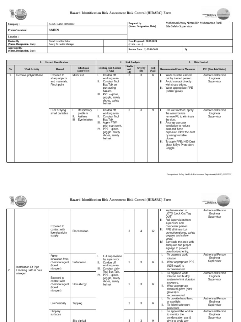 Hirarc For Instrument and Cable Installation (Uniten) Freezing | PDF ...