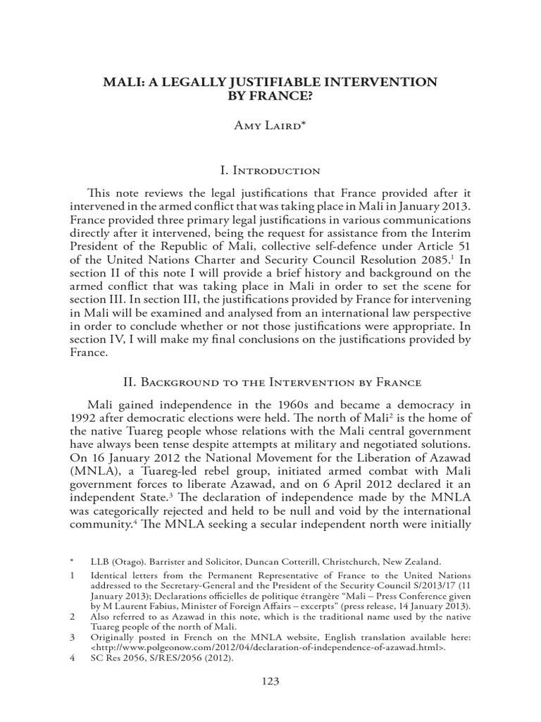Mali A Legally Justifiable Intervention by France | PDF | International ...