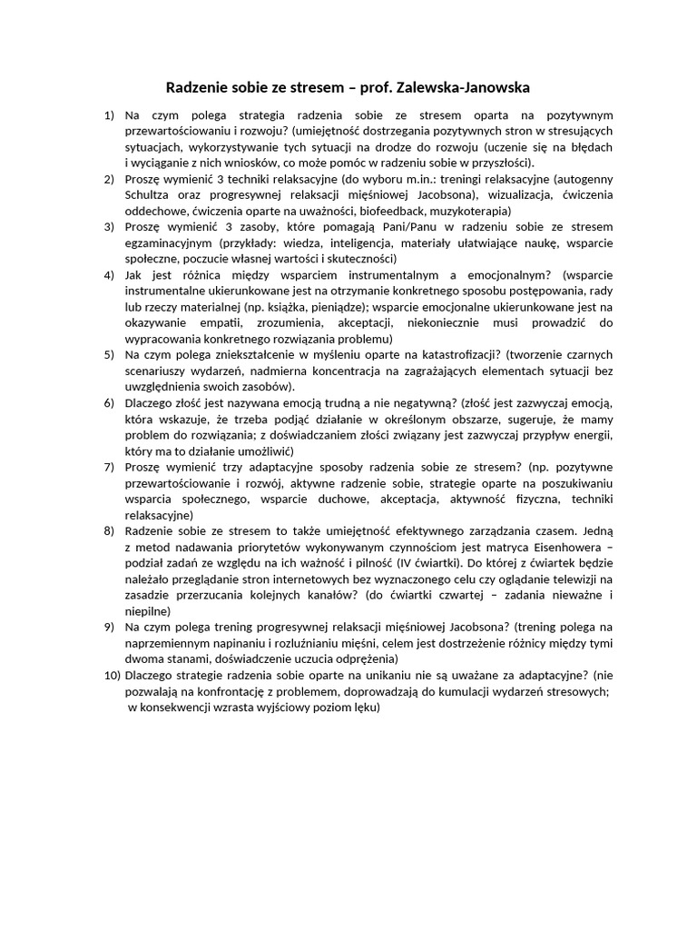 Radzenie Sobie Ze Stresem - Prof. Zalewska-Janowska - 082306 | PDF