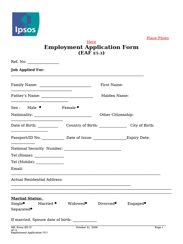 Employment Application Form | PDF | Career & Growth