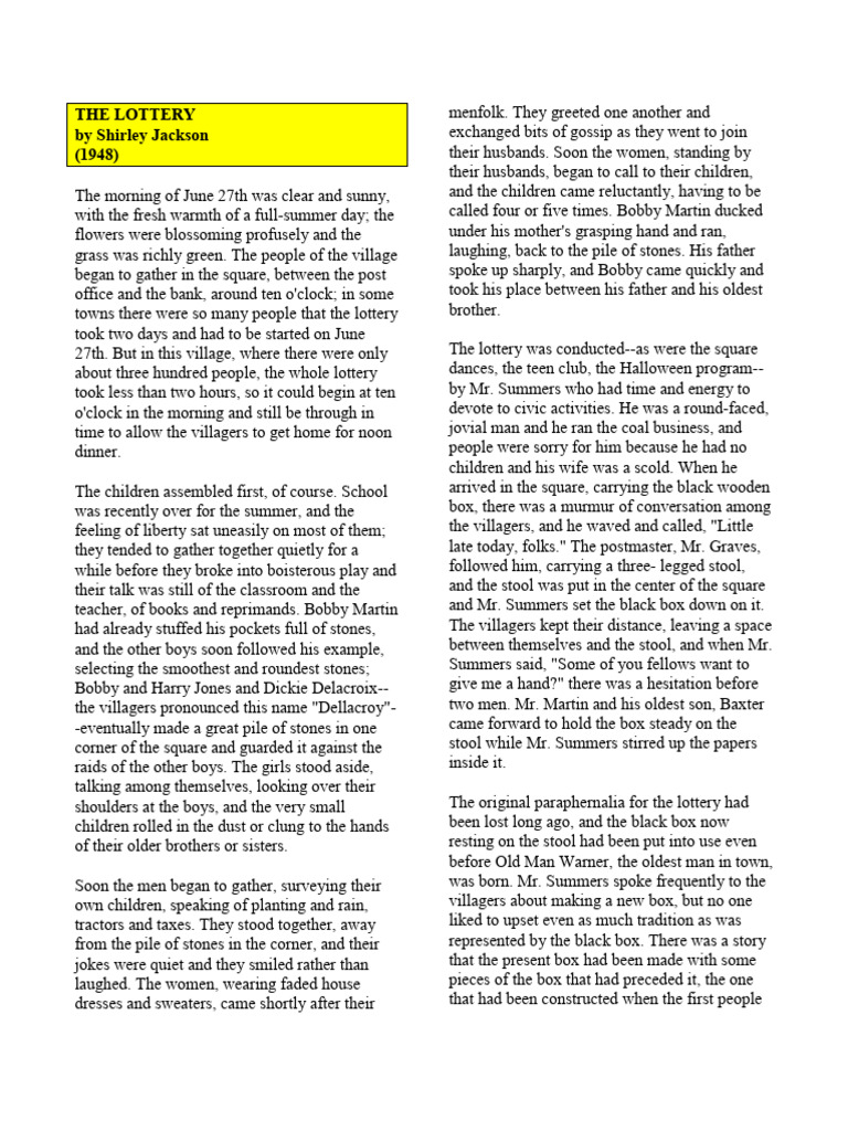 Lottery Shirley Jackson - Reunion John Cheever | PDF | Classics