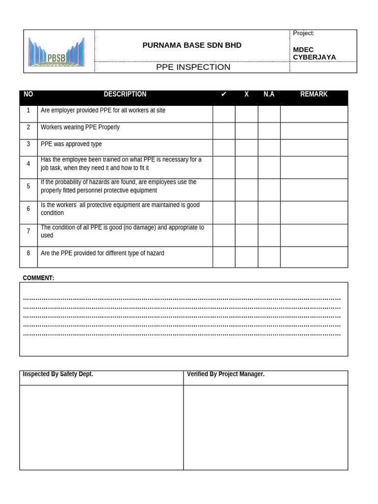 PPE Inspection Checklist MDEC | PDF