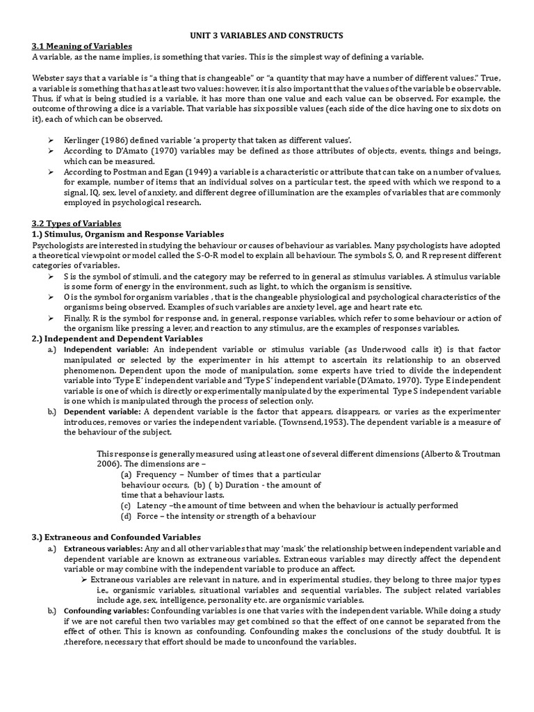 Unit 3 Variables and Constructs | PDF | Concept | Confounding