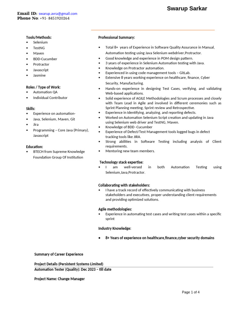 Swarup Sarkar Automation Testing | PDF | Selenium (Software) | Software ...