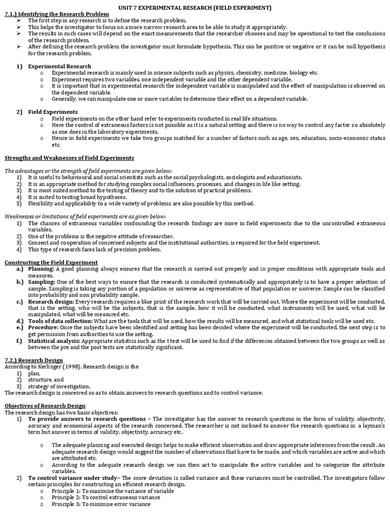 Unit 7 Experimental Research | PDF | Experiment | Statistics