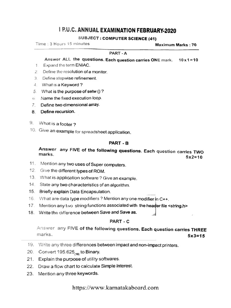 1st Puc Computer Science 2020 | PDF