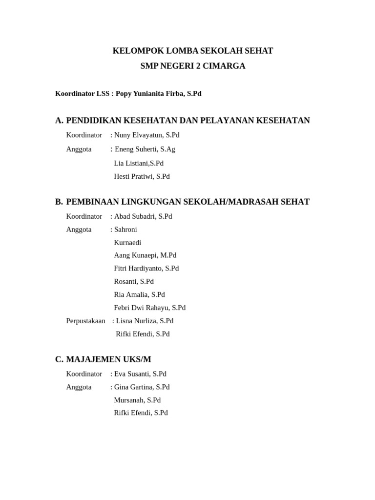 Kelompok Lomba Sekolah Sehat | PDF