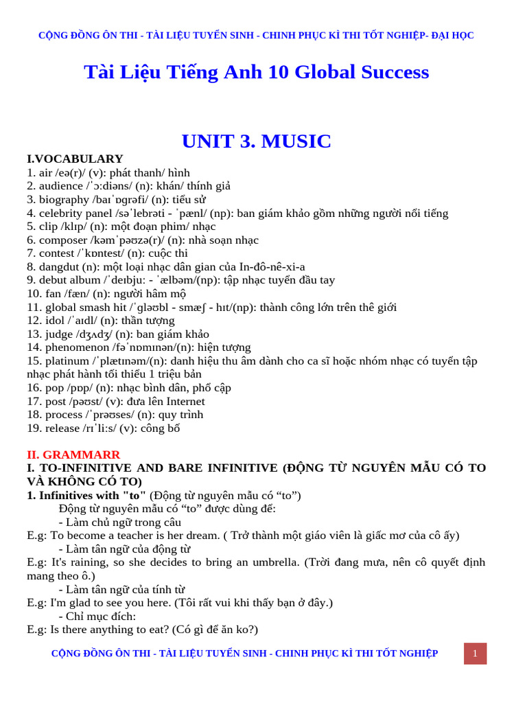 Đáp Án Unit 3-Anh 10 - GL | PDF