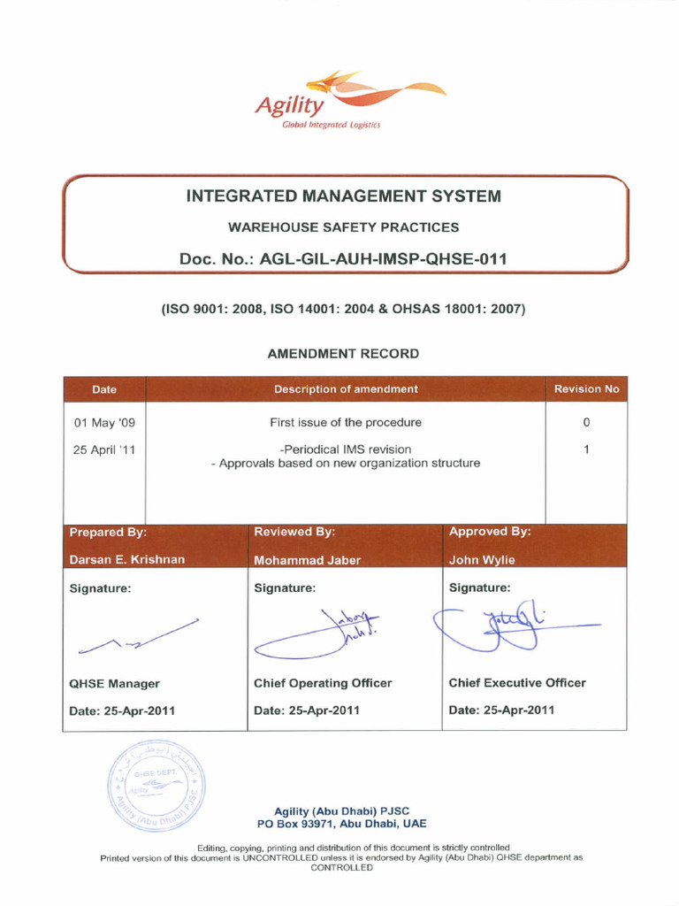 AGL-GIL-AUH-IMSP-QHSE-011 - Warehouse Safety Practices | PDF | Forklift | Pallet