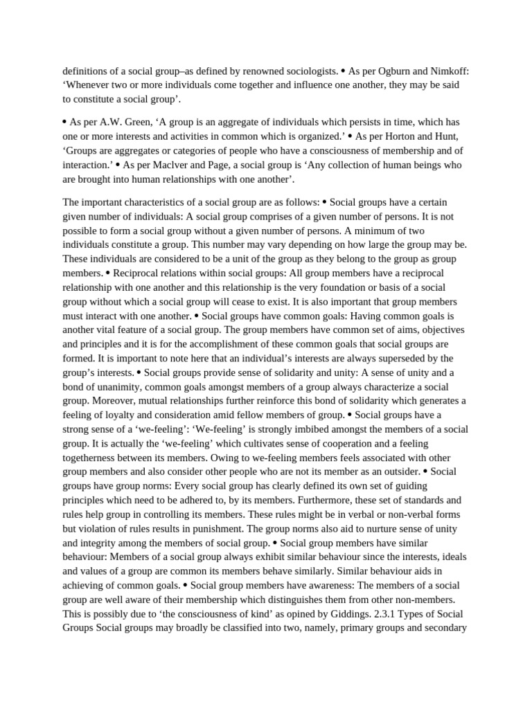 Definitions of A Social Group | PDF | Intimate Relationships | Social ...