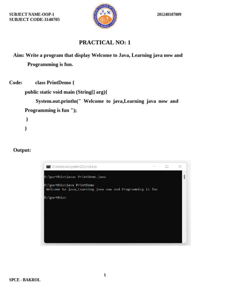 Practical No: 1: Subject Code 3140705 | PDF